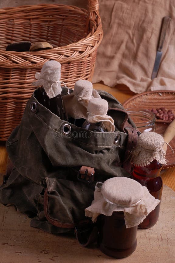 Backpack and Bottles stock image. Image of backpack, basket - 12608307