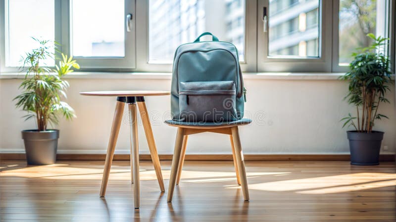 Backpack on a Chair on a Room Background Stock Image - Image of study ...
