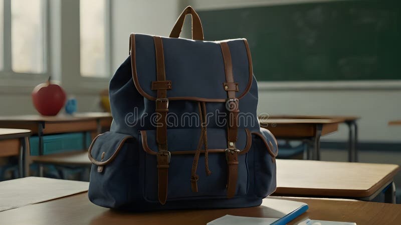 Backpack Copybooks on Desk in Classroom Stock Illustration ...