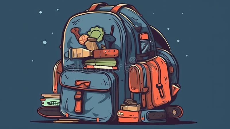 Backpack on a Dark Background. Cartoon Style Stock Illustration ...