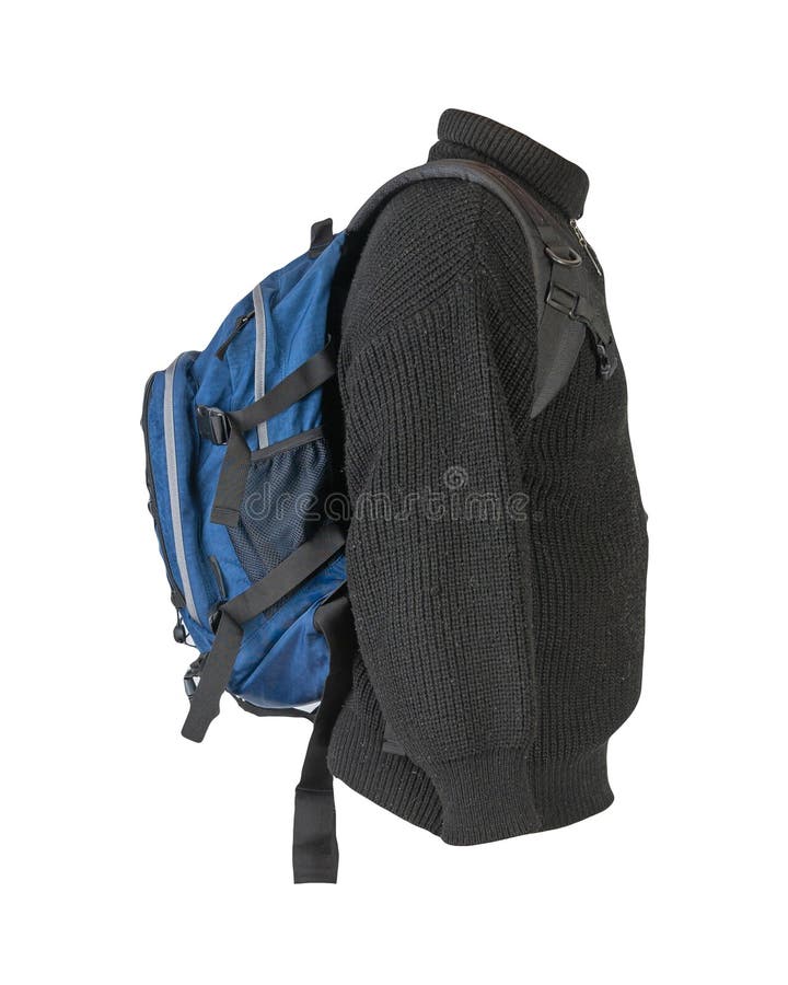 Backpack Dressed in a Knitted Sweater Isolated on a White Background ...