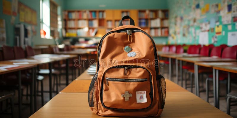 Backpack in an Empty Classroom Stock Illustration - Illustration of ...
