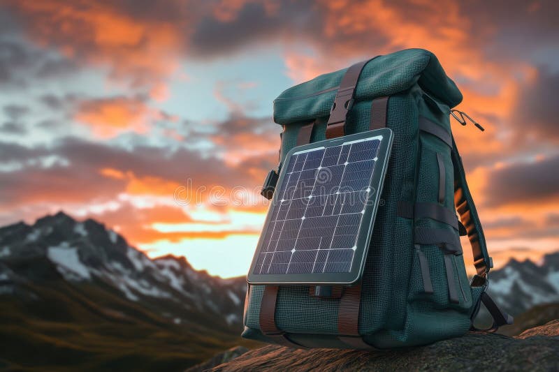 Solar-powered Backpack Rests on Rocky Terrain during Sunset Near ...