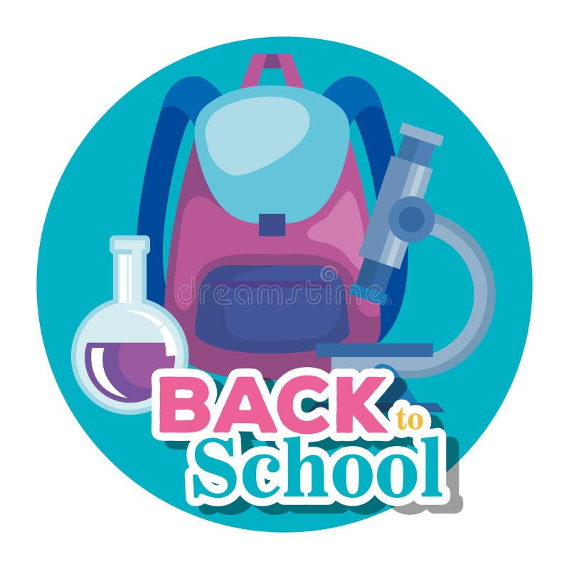 Backpack with Erlenmeyer Flask and Microscope Suppies Stock Illustration - Illustration of ...