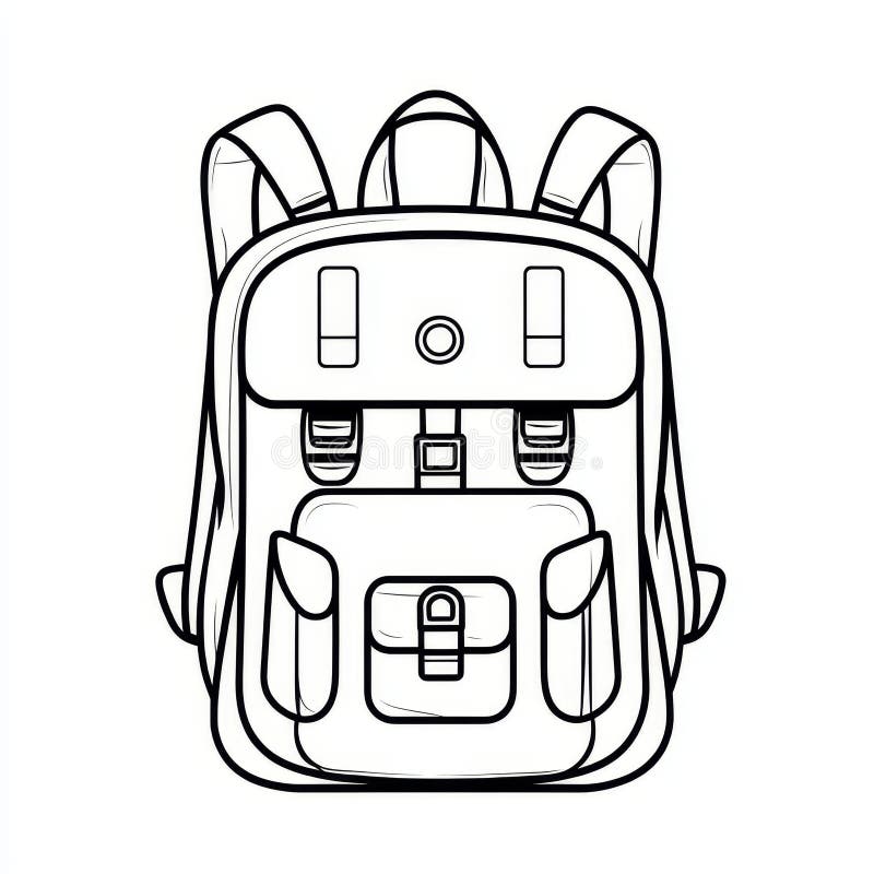 A Backpack Featuring Straps and Pockets is Depicted in Black Line Art ...