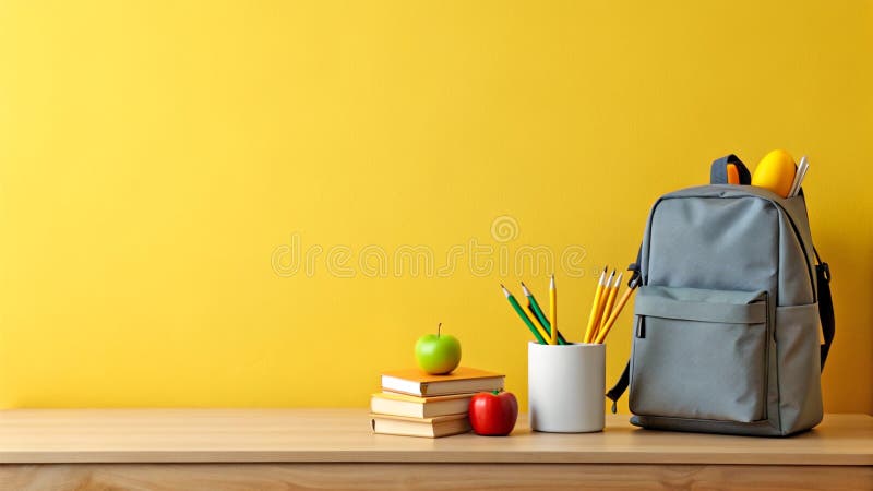 Backpack Filled with School Items on Table, AI Generated Illustration ...