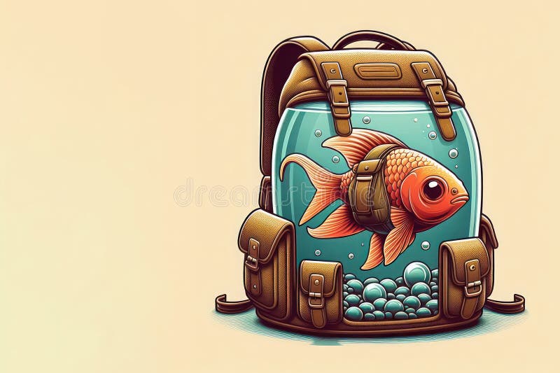 Backpack in the Form of an Aquarium with a Fish. Space for Text. Stock ...