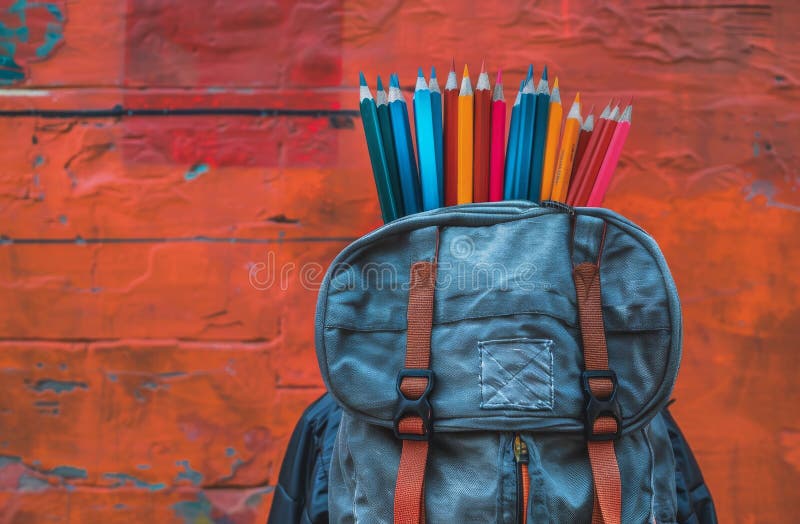 Backpack Full of Pencils stock image. Image of tools - 310268309