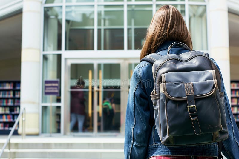 Backpack Hanging on Shoulder of Student at Library Entrance Stock ...