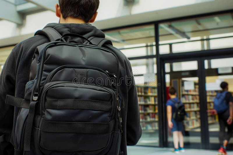 Backpack Hanging on Shoulder of Student at Library Entrance Stock ...