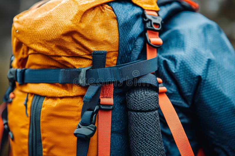 Backpack with Harness Detail Worn by Traveler in Jacket Stock Image ...