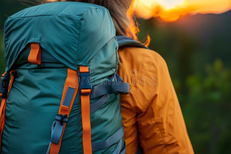 Backpack with Harness Detail Worn by Traveler in Jacket Stock Photo ...