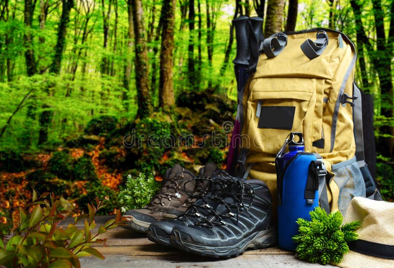 Backpack Hiking with Boots of Mountain Stock Image - Image of camping ...