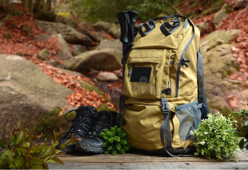 Backpack Hiking with Boots of Mountain Stock Photo - Image of trip ...