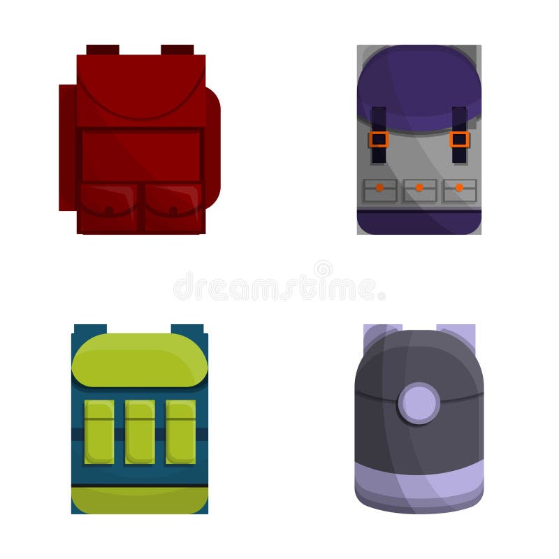 Backpack Icons Set Cartoon Vector. Various Backpack Stock Vector ...