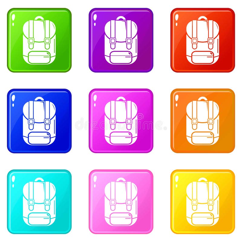 Backpack Icons Set 9 Color Collection Stock Vector - Illustration of ...