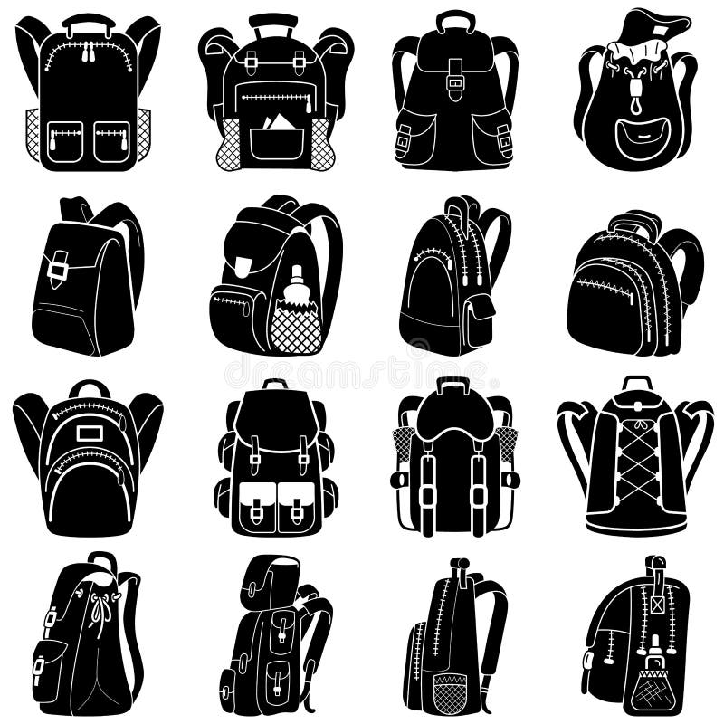 Backpack Icons Set, Simple Style Stock Vector - Illustration of design ...