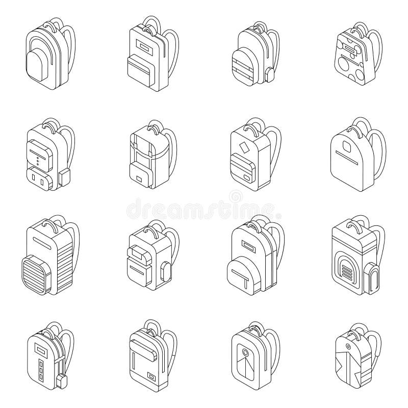 Backpack Icons Set Vector Outline Stock Vector - Illustration of sport ...