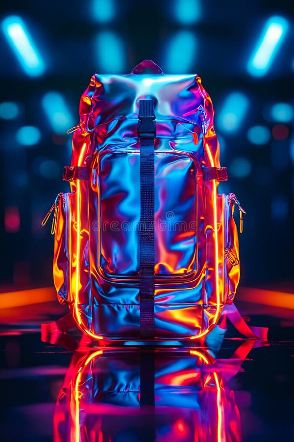 A Backpack is Lit Up in Neon Colors. Generative AI Stock Photo - Image ...