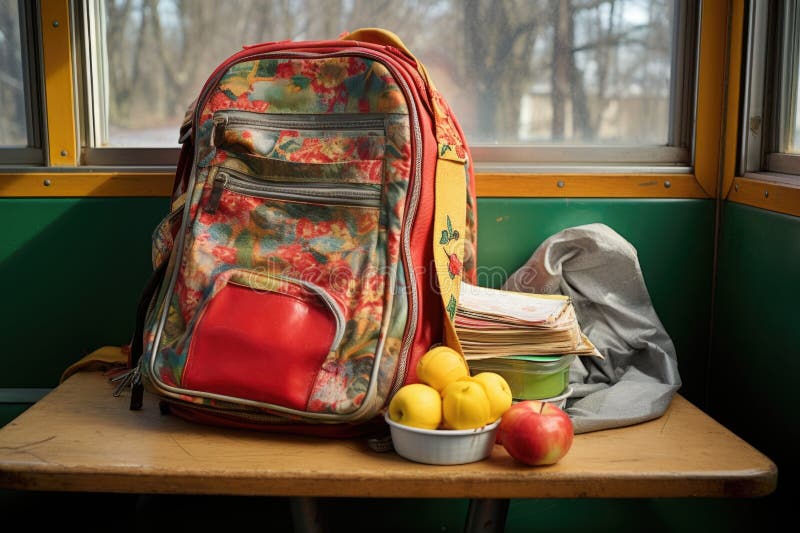 Backpack and Lunchbox Arranged on a School Bus Seat Stock Illustration ...