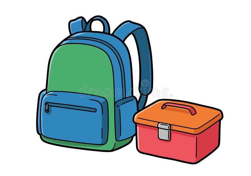 Backpack and Lunchbox Clipart Stock Vector - Illustration of food ...