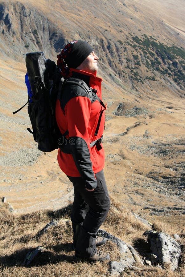 Backpack man profile stock photo. Image of mountain, young - 17771552