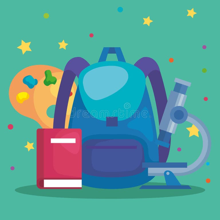 Backpack with Microscope and Art Palette with Book Stock Illustration - Illustration of ...