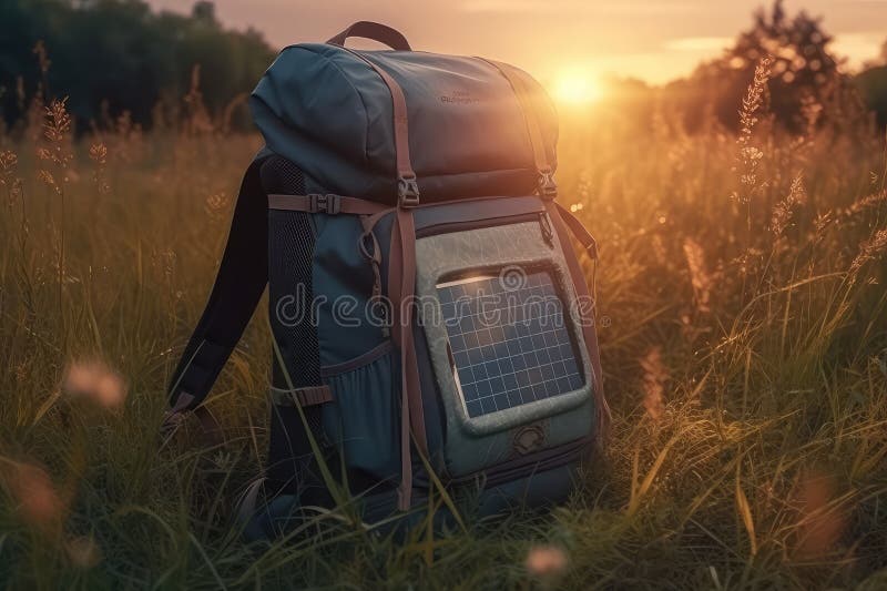 A Backpack in the Mountains with a Solar Panel on it. Solar Electricity ...