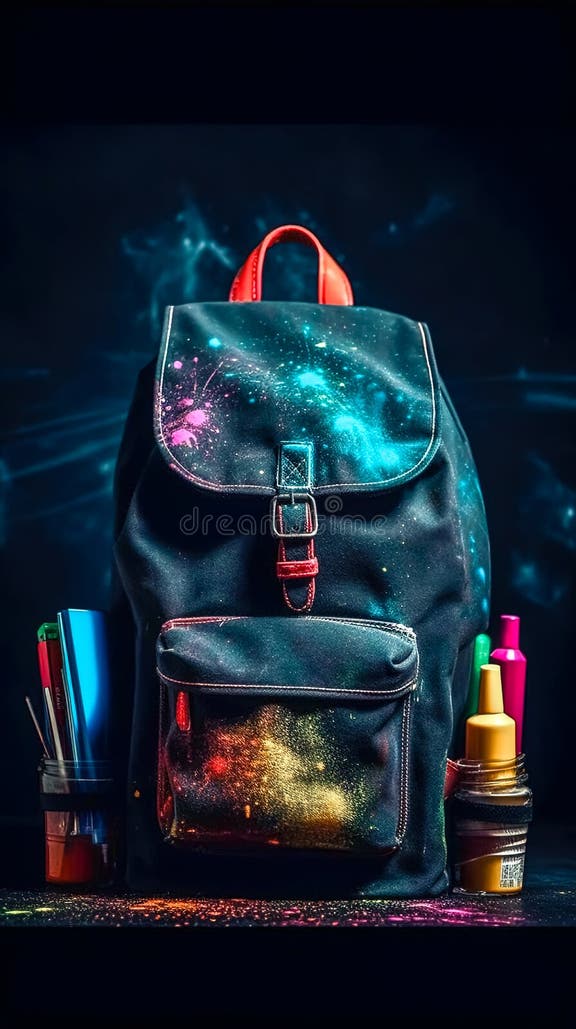 A Backpack Painted with Bright Colors on a Dark Background, Generative ...