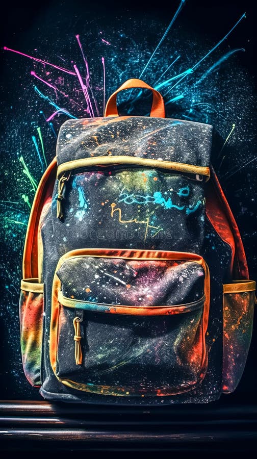 A Backpack Painted with Bright Colors on a Dark Background, Generative ...