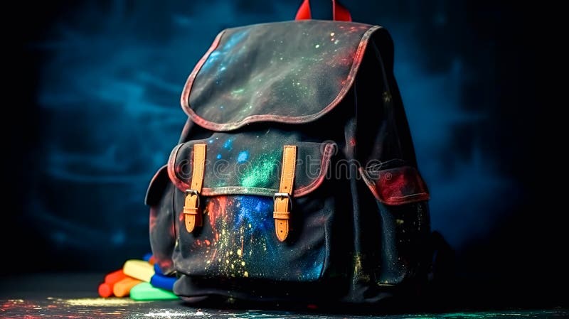 A Backpack Painted with Bright Colors on a Dark Background, Generative ...