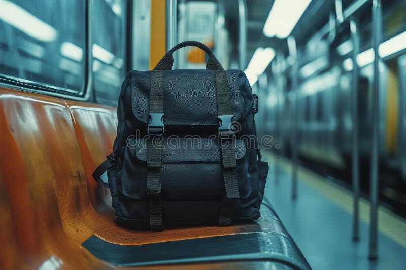 Backpack Placed on the Seat of an Empty Subway Train during the Day ...