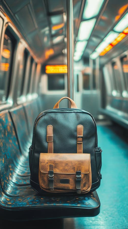 Backpack Placed on the Seat of an Empty Subway Train during the Day ...