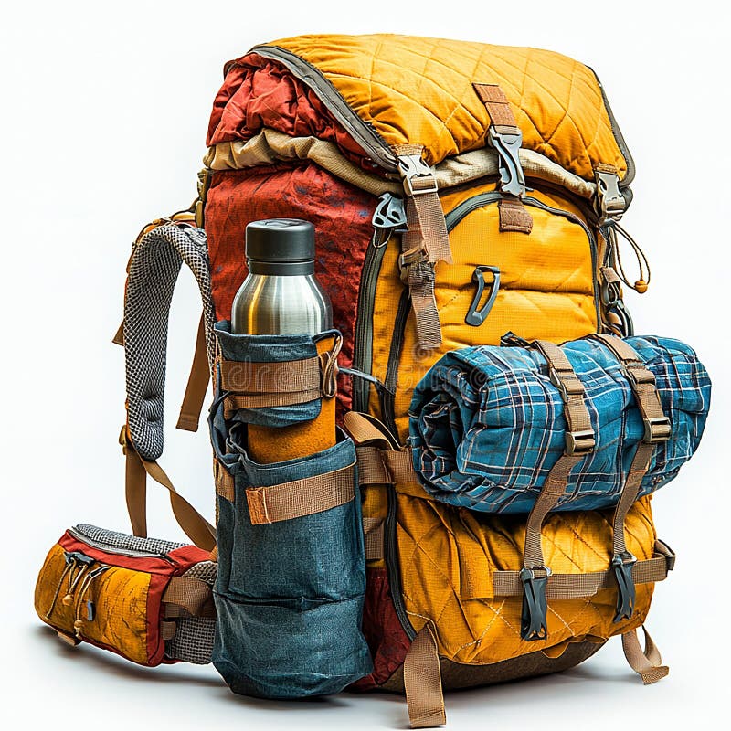 Backpack Ready for a Day of Outdoor Adventure in the Mountains with Sleeping Gear and Essentials ...