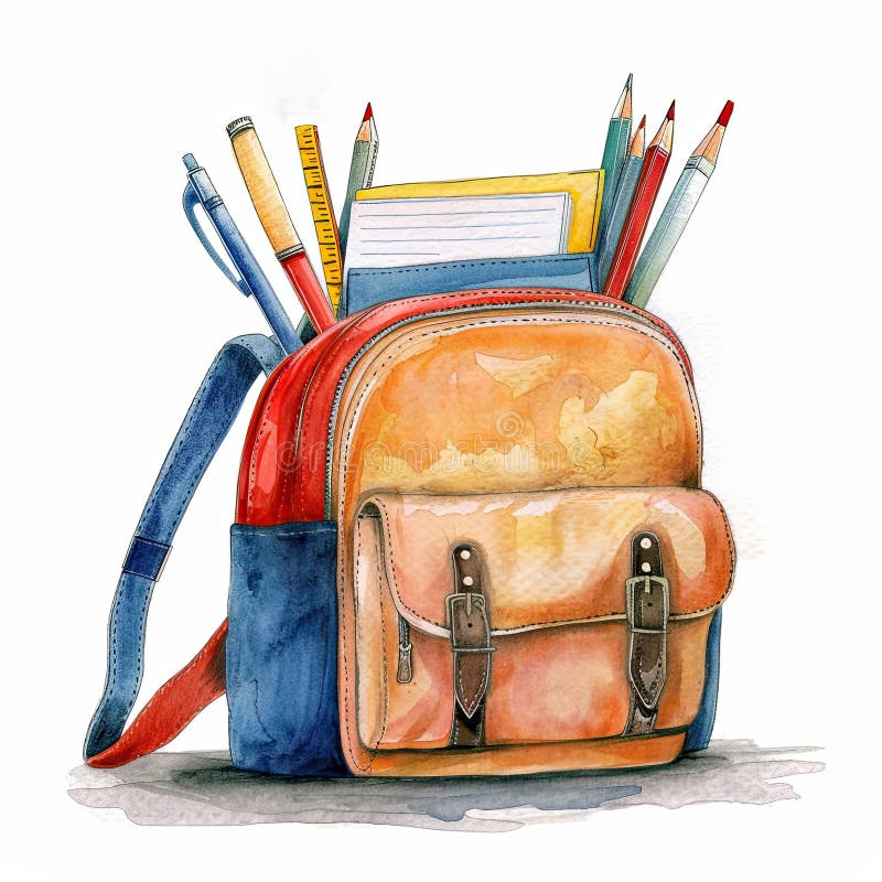 A Backpack with a Red Strap and Blue Lining Stock Image - Image of book ...