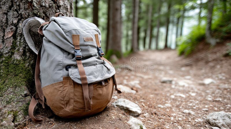 Backpack Resting Against Tree Forest Trail Stock Photos - Free ...