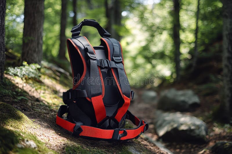 Backpack Resting on a Forest Trail Under Dappled Sunlight among Trees ...