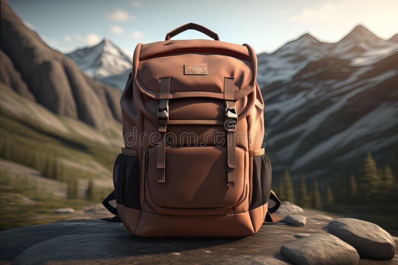 Backpack on a Rock in the Mountains. Generative Ai Stock Illustration ...