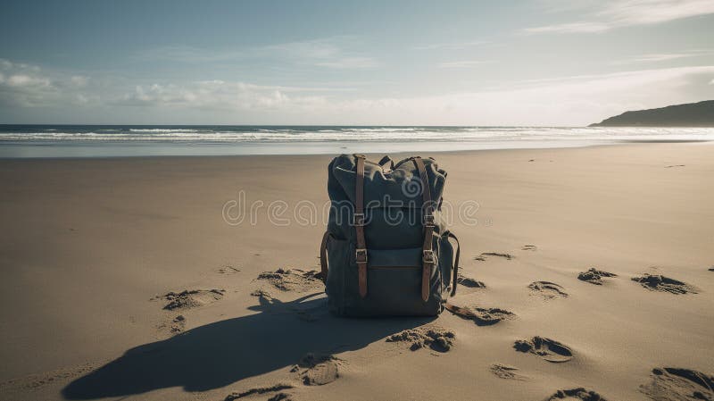 Backpack on Sandy Beach. Resting Concept Stock Photo - Image of luggage ...