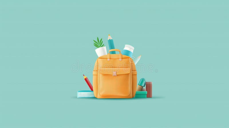 Backpack with School Essentials Spilling Out, Flat Design Illustration ...