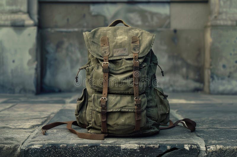 A Backpack Sits on the Curb Outside a Building, Ready for Use Stock ...