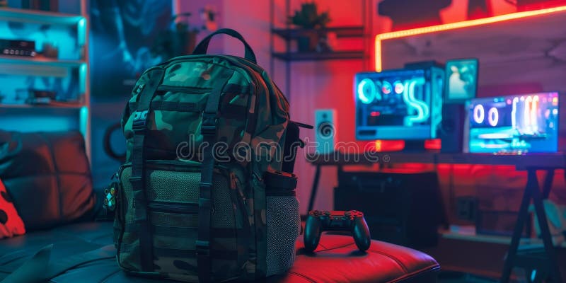A Backpack is Sitting on a Couch in Front of a Computer Monitor ...