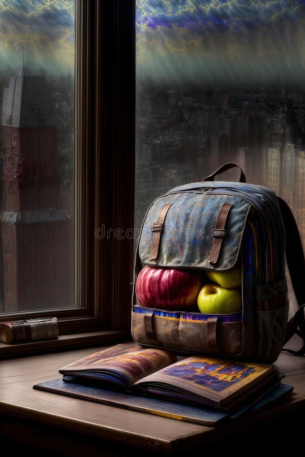 A Backpack Sitting on Top of a Window Sill Next To an Open Book ...