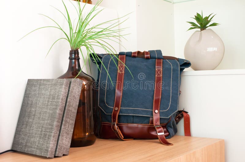 Backpack on Student Wooden Desk. Stock Image - Image of class, cloth ...
