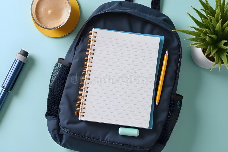 Backpack for Students with a Notebook, Pen, and Eraser Placed Next To ...