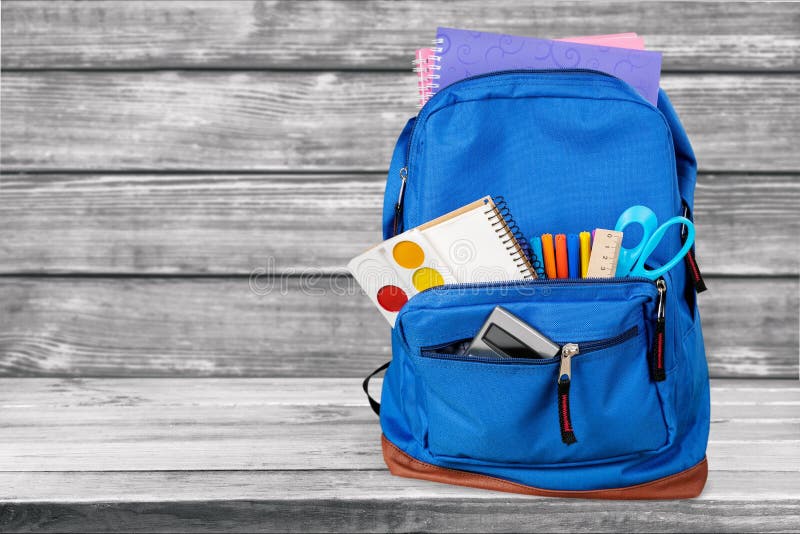 Backpack on table stock photo. Image of classroom, school - 112024534
