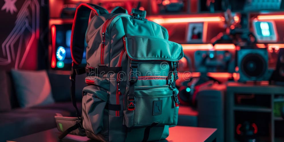 A Backpack is on a Table in a Room with a Red Wall Generated by AI ...