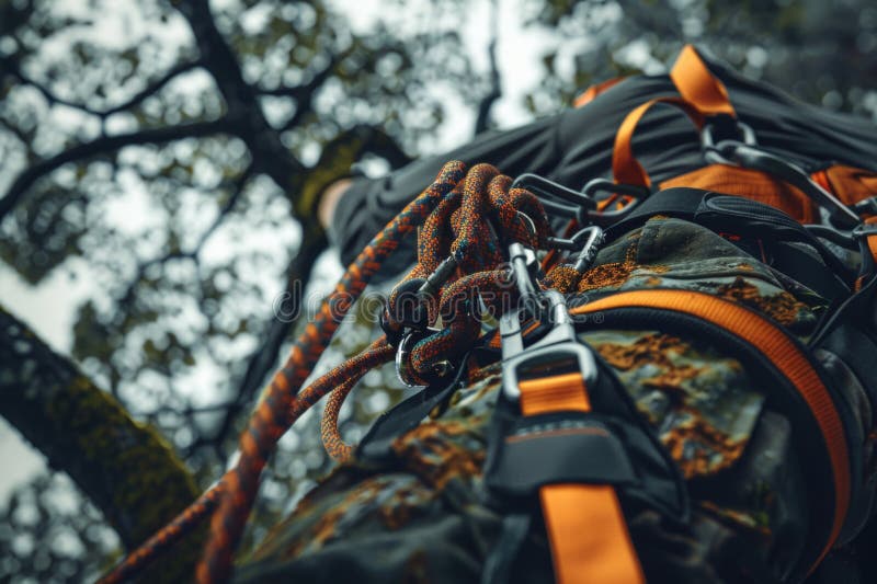 Backpack tied to a tree stock photo. Image of camping - 383012674