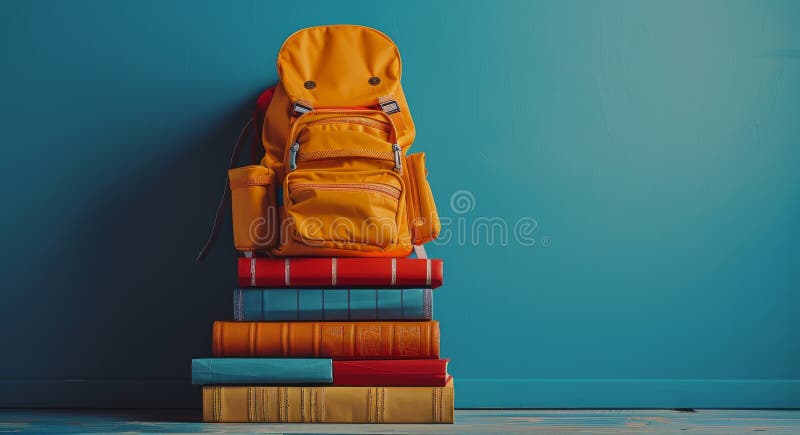 Backpack on Top of Stack of Books Stock Image - Image of academic ...