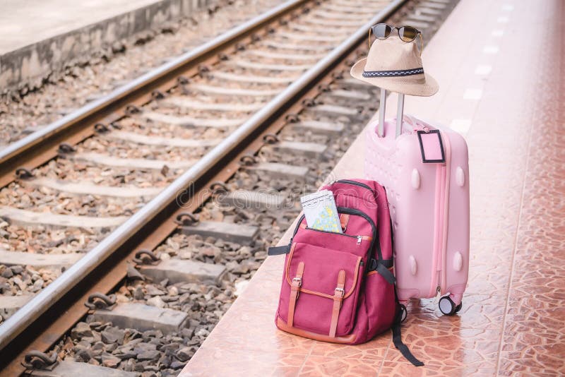 Backpack at Train Station. Work and Travel Concept Stock Image - Image ...